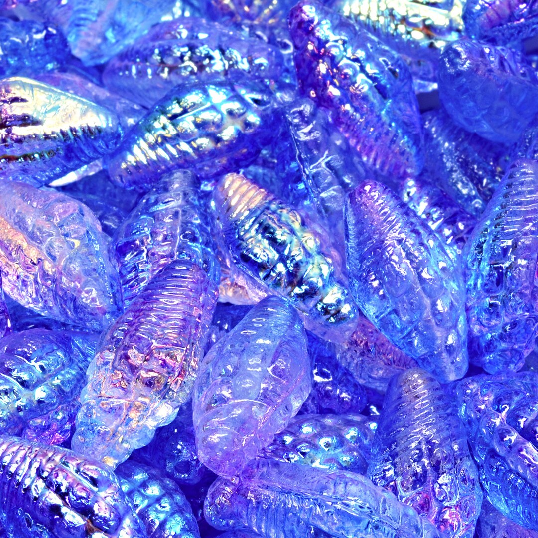 8 Pcs 16x8mm Miter Shell Pressed Czech Glass Beads -purple and Blue ...
