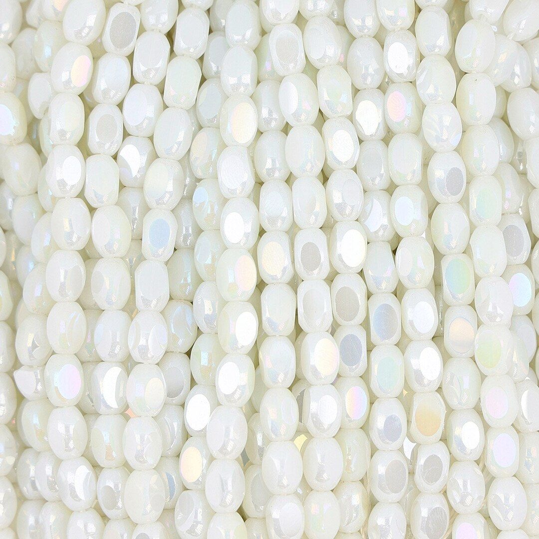 Faceted Rounded Rectangle Glass Beads 8x5 Mm - Iridescent White ...