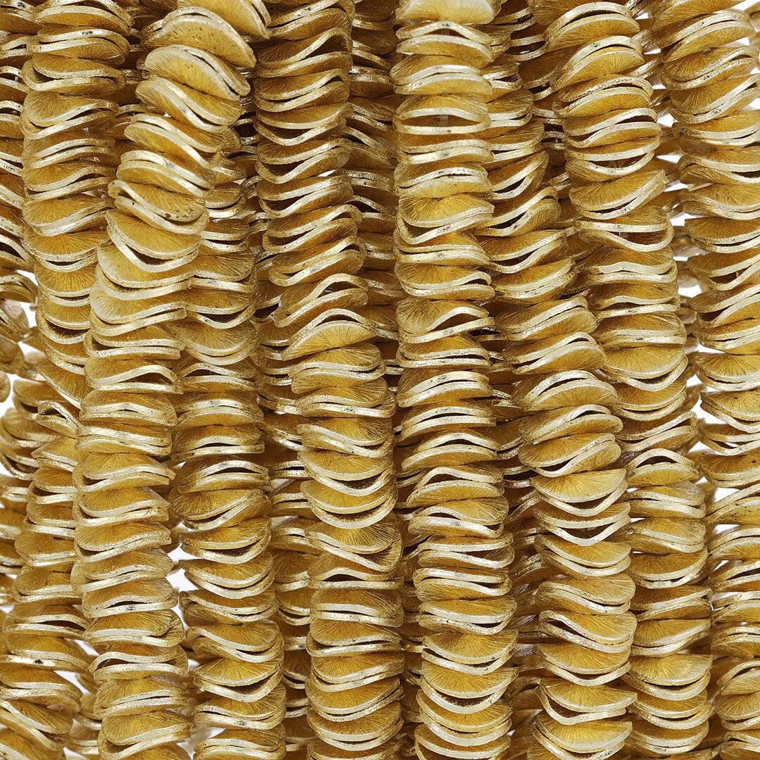 4 Inch Strand 0.8x8.4mm Gold Colored Wavy Disk Shaped Metal Bead ...