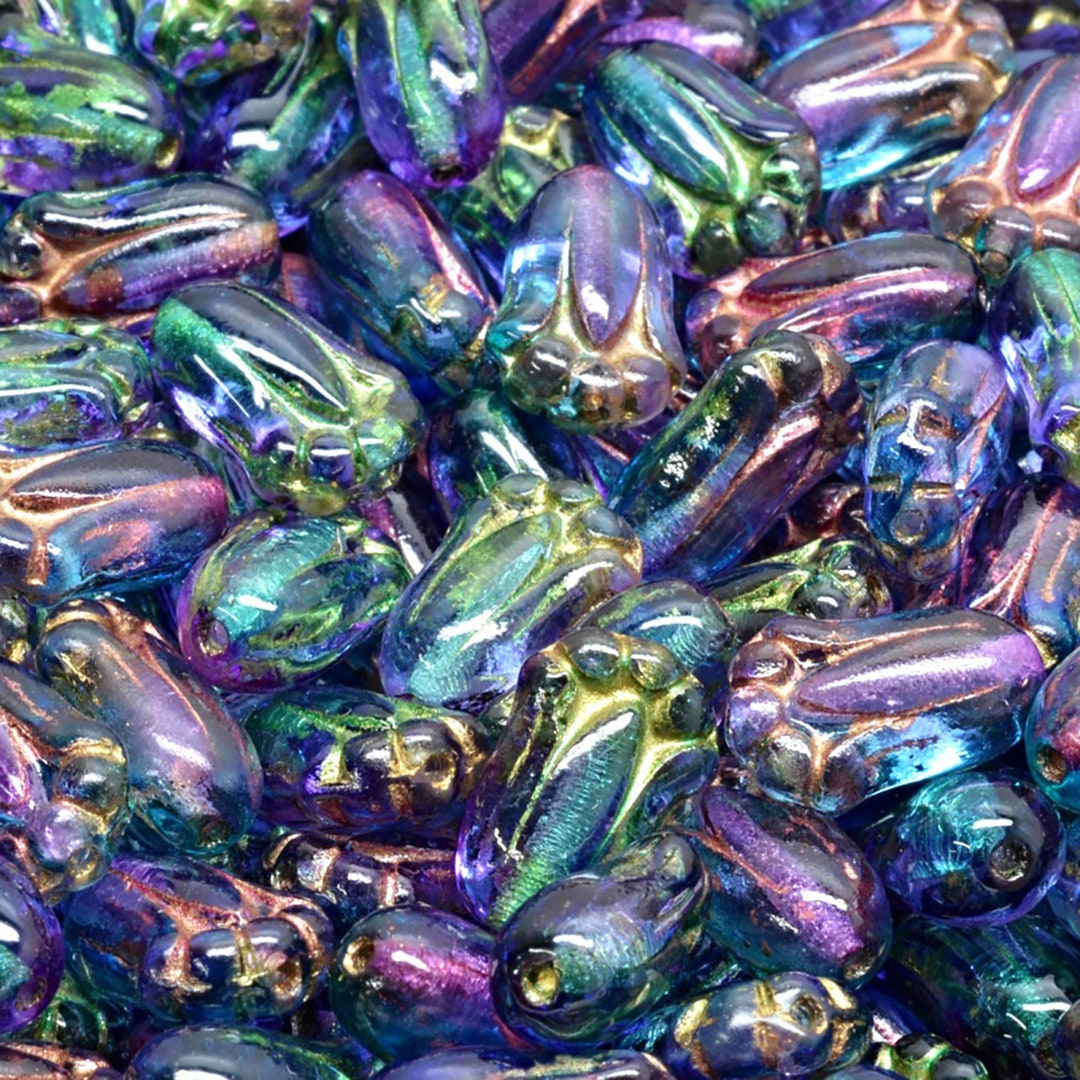 11 Pcs 12x8mm Tulip Bud Pressed Czech Glass Beads -clear Metallic ...