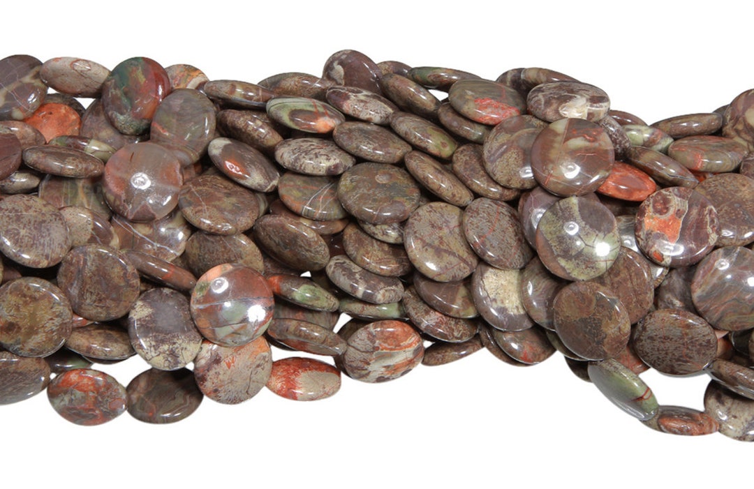 15 IN Strand 20 Mm Rainforest Agate Natural Coin Shaped Smooth Gemstone ...