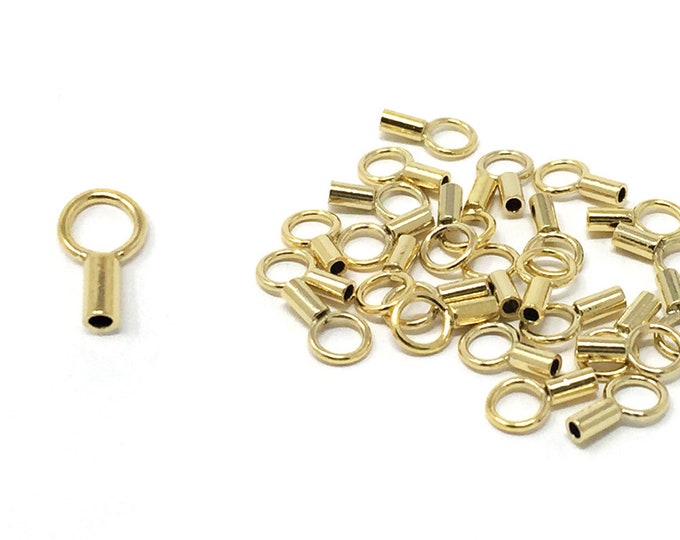14K Yellow Gold Filled Crimp Endcap W/ring Crimp Tubes 0.48mm/1.0mm ID ...