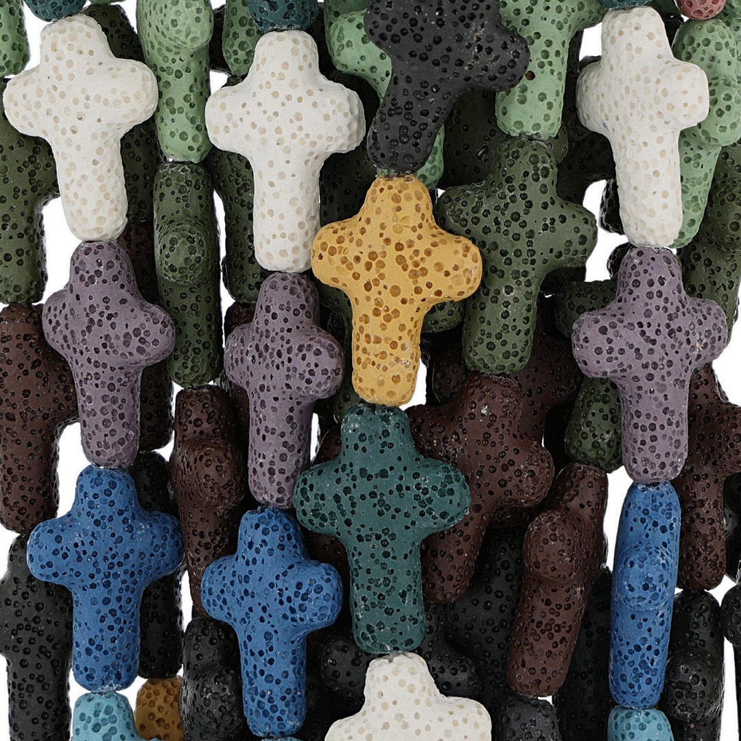 15 in Strand of 18X26 MM Dyed Lava Rock Cross Shaped Multicolor ...