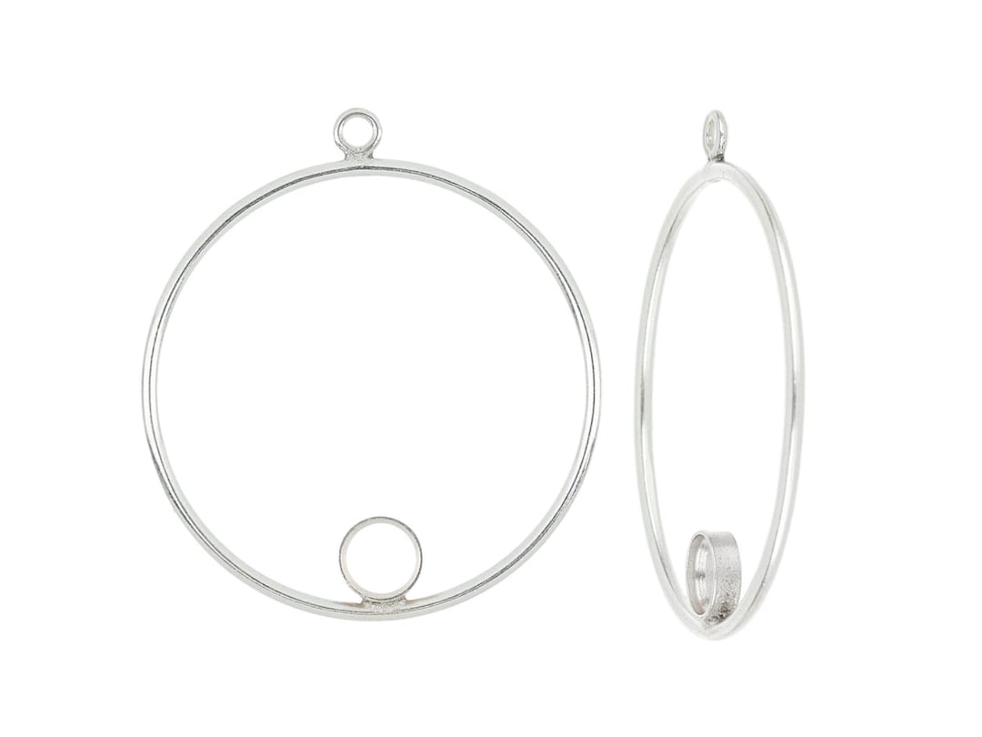 Sterling Silver Round Drop Connectors With 4mm Bezel (25mm, Pair) - Etsy