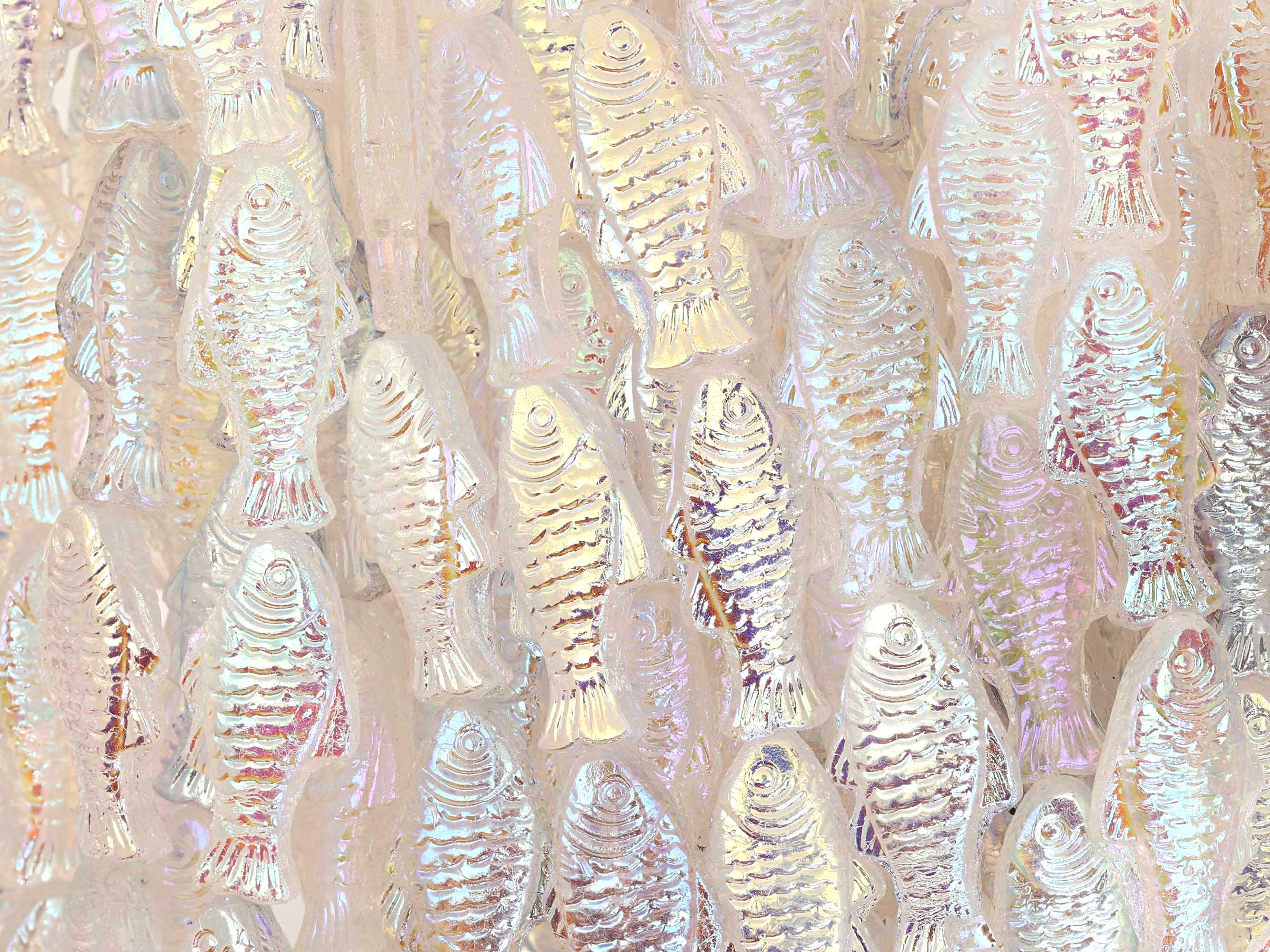 Fish Shaped Pressed Czech Glass Beads 24x10mm 5 Pcs - Clear Iridescent ...