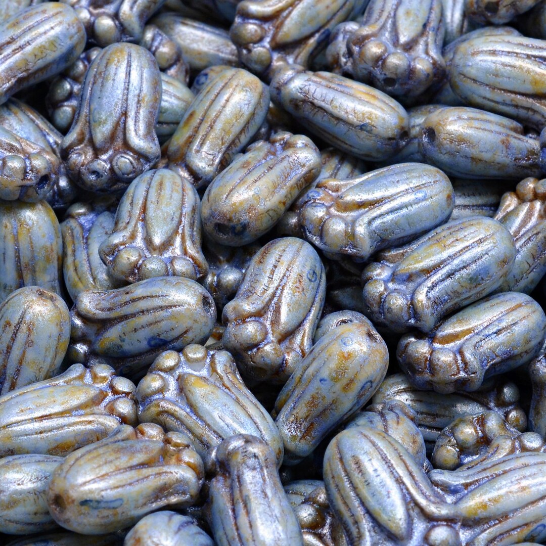11 Pcs 12x8mm Tulip Bud Pressed Czech Glass Beads -smoky Light Blue ...