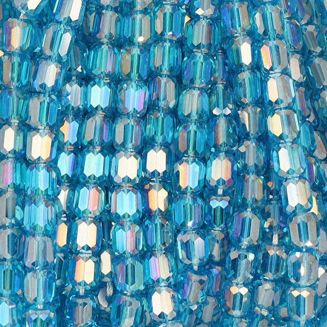 Faceted Cylinder Shape Glass Beads 8mm Iridescent Aqua GCN200420 - Etsy