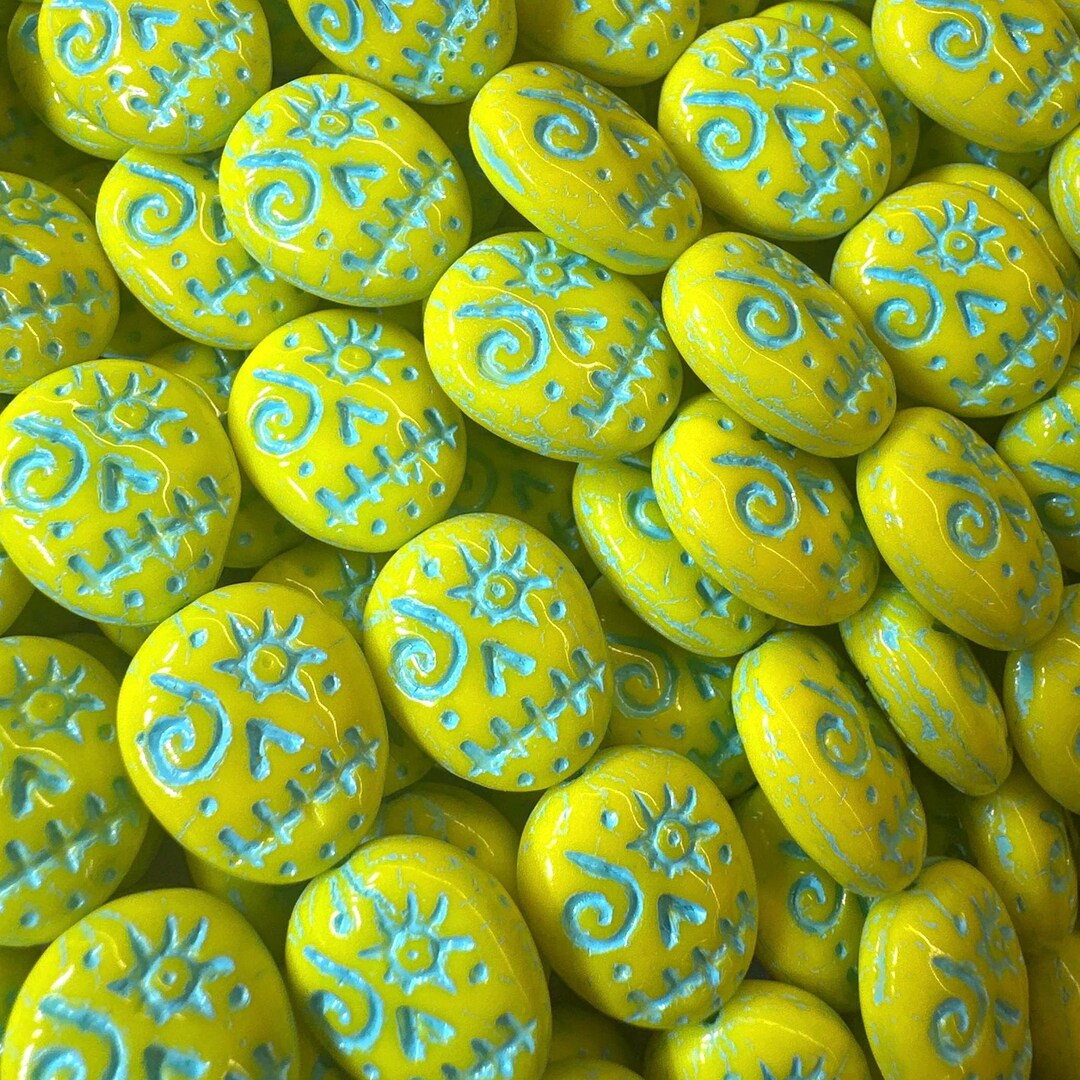 8 Pcs 16x13mm Voodoo Funny Face Pressed Czech Glass Beads -lemon Yellow ...
