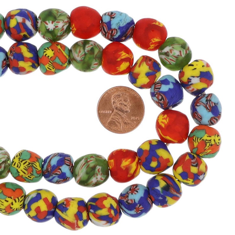 19 Inch Strand 12.5-14mm African Fused Recycled Glass Beads- Medley ...