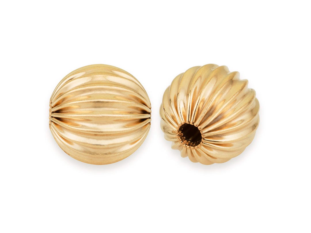 6 Mm 14K Gold Filled Round Corrugated Straight Beads 2 Pcs (GF530106 ...