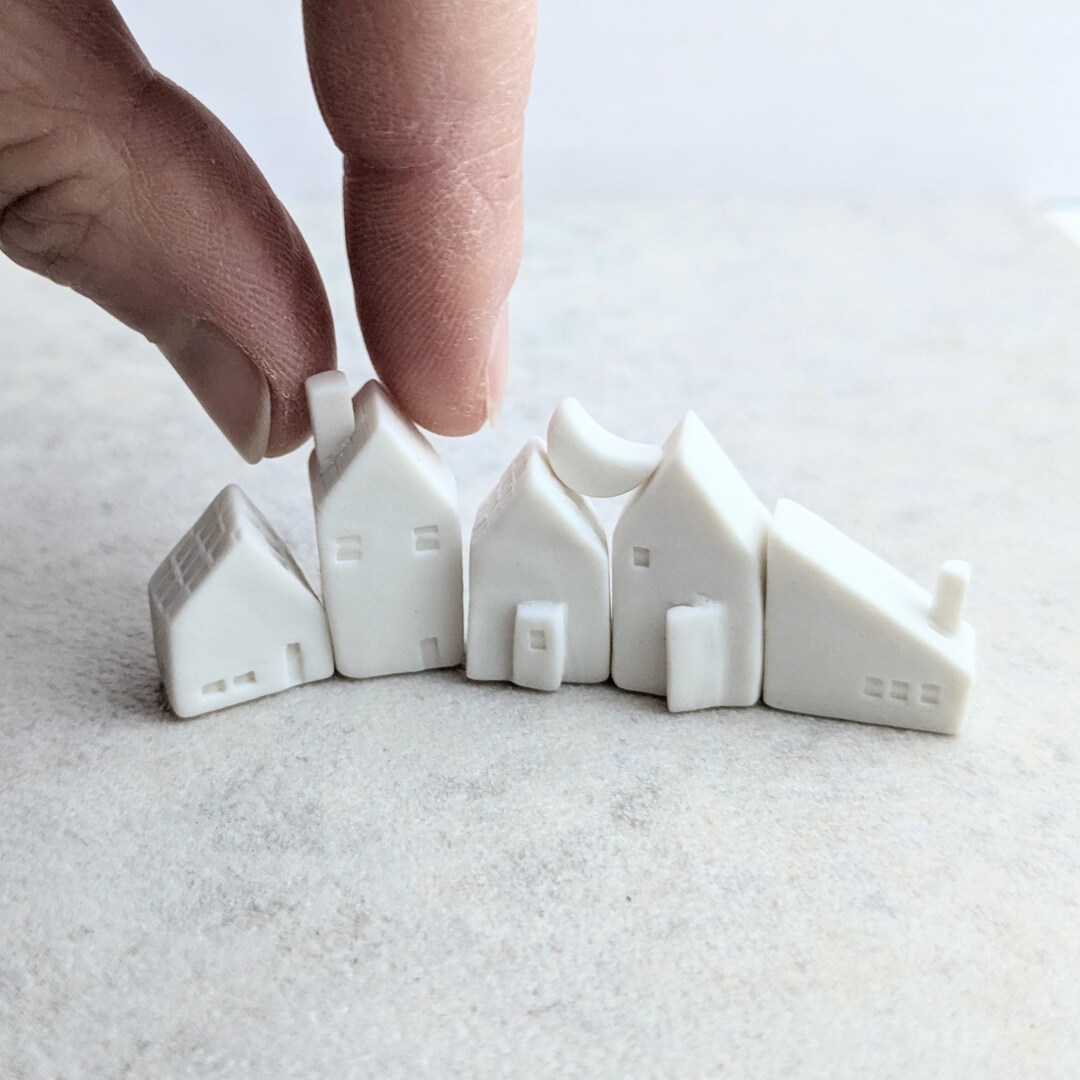 Porcelain Miniature Ceramic Houses - Set of 5 Mini Houses - Tiny Gift ...