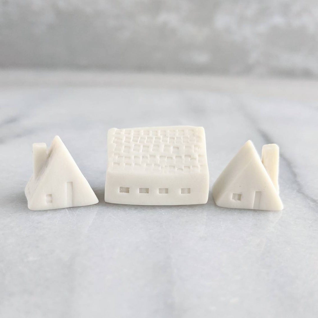Porcelain Miniature Ceramic Houses - Set of 3 Mini Houses - Fine Art ...