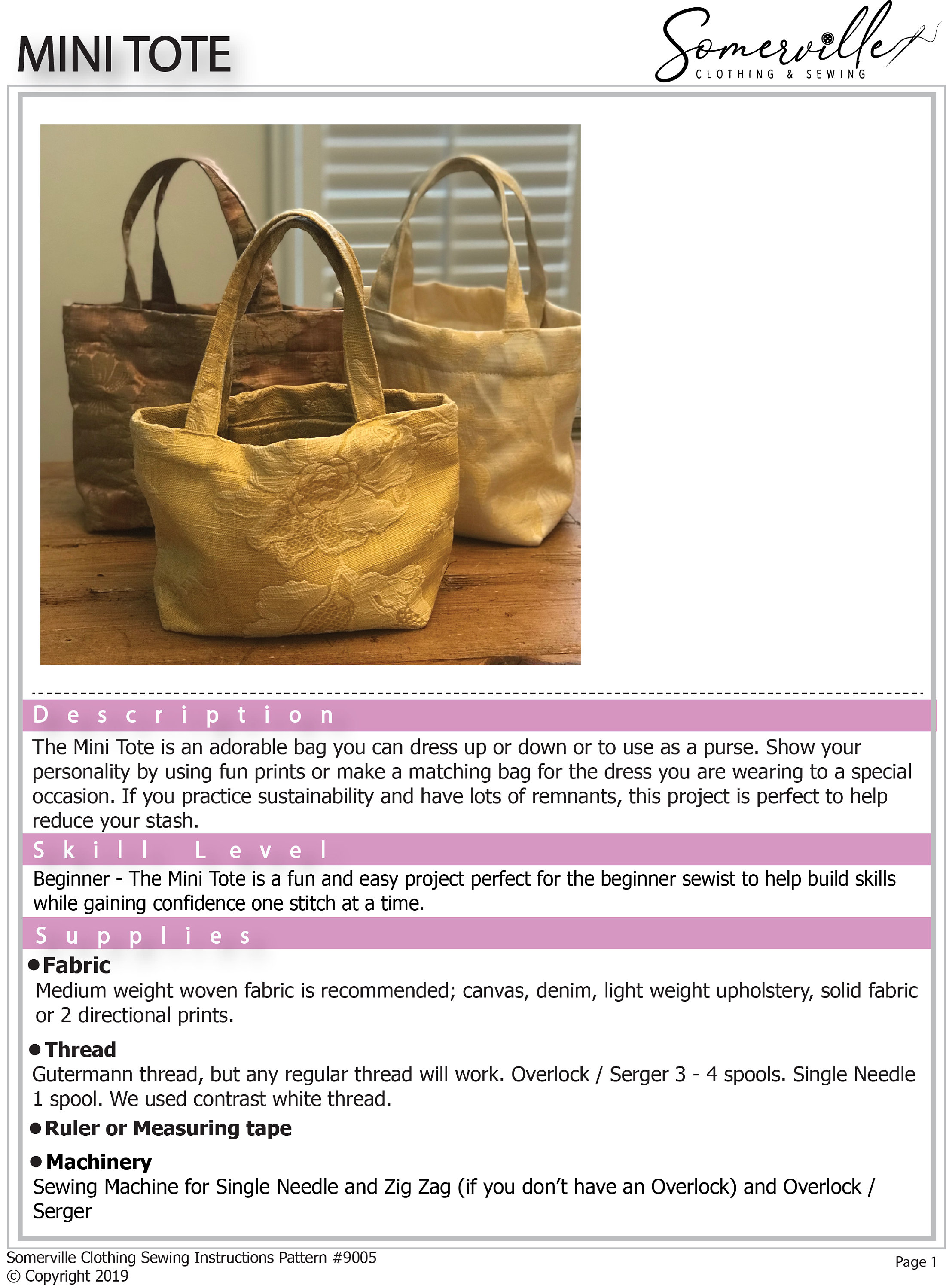 Mini Tote Pattern Printed Paper Pattern - Etsy