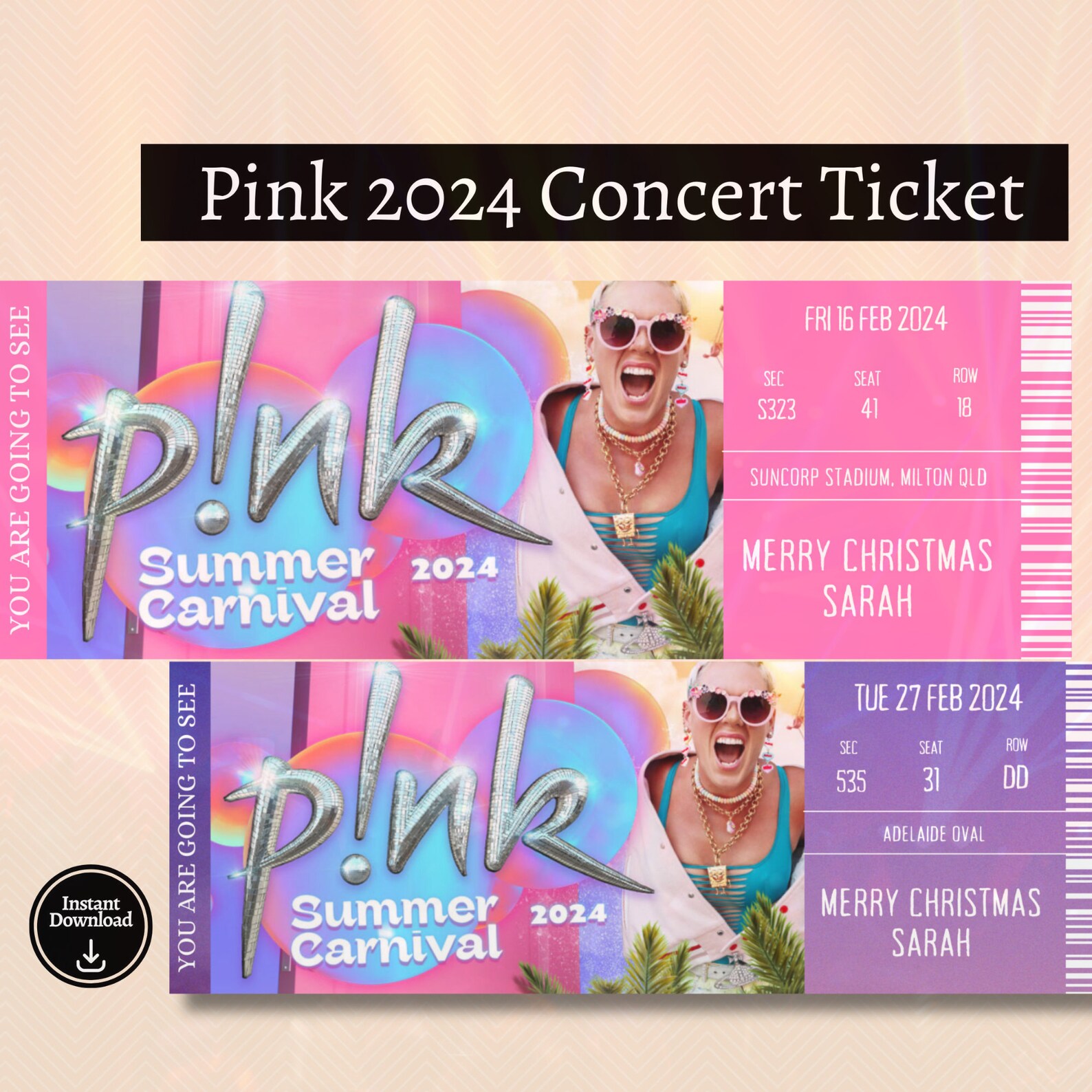 Pink Surprise Ticket, Surprise Pink Concert Tickets, Summer Carnival ...