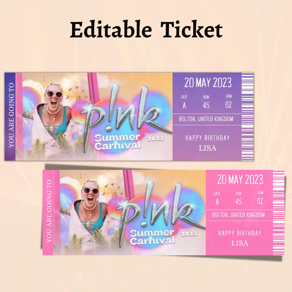 Pink Surprise Ticket, Surprise Pink Concert Tickets, Summer Carnival ...