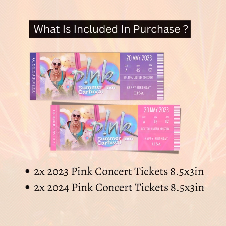 Pink Surprise Ticket, Surprise Pink Concert Tickets, Summer Carnival ...
