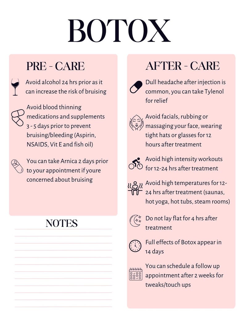 Botox Before and After Care Instructions - Etsy