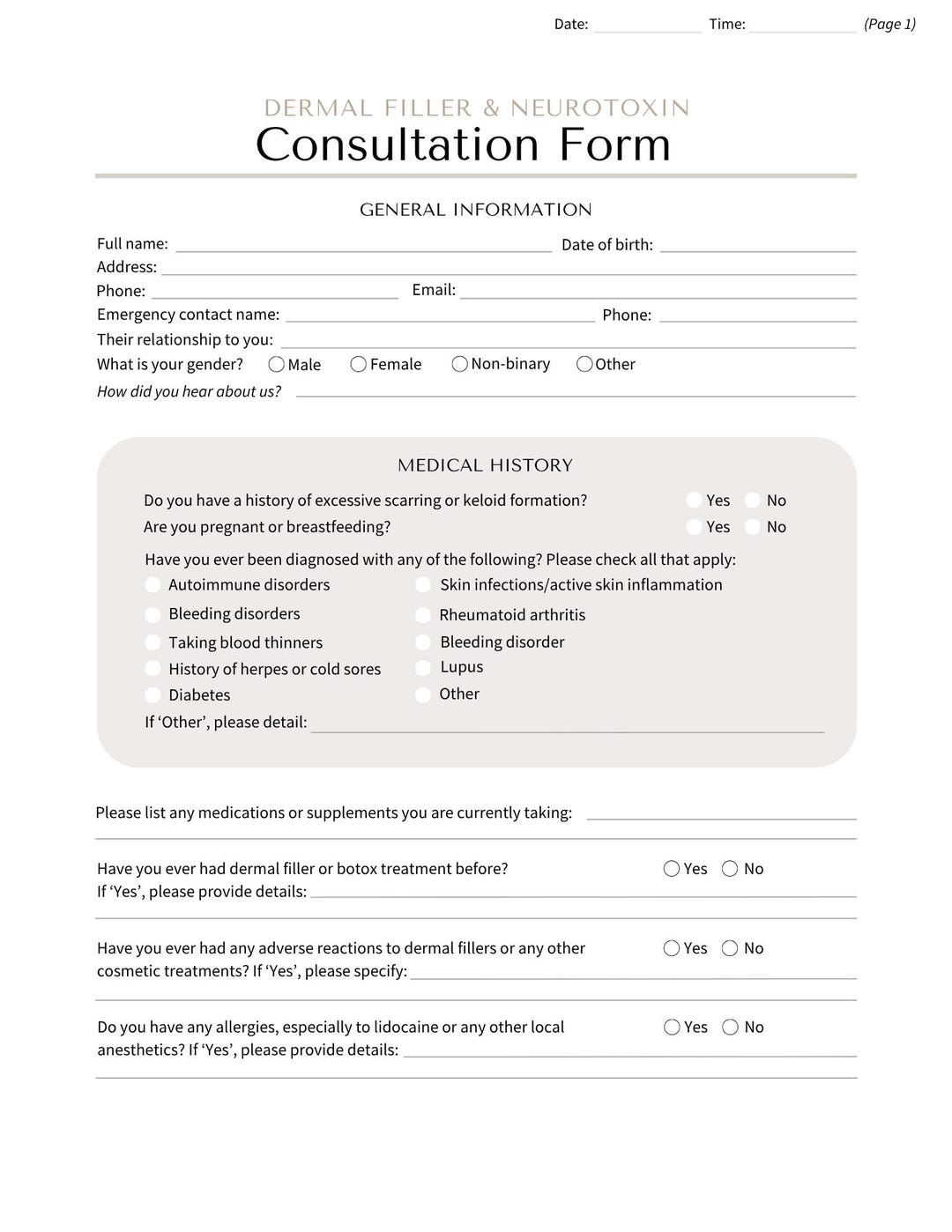 Botox and Filler Consult Form - Etsy