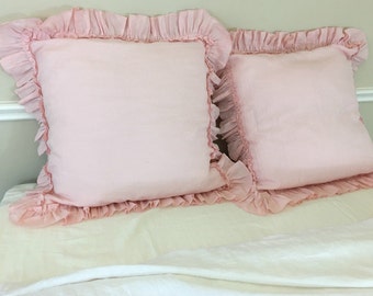 Vintage Ruffle pillow covers in STONE GREY linen Grey ruffle | Etsy