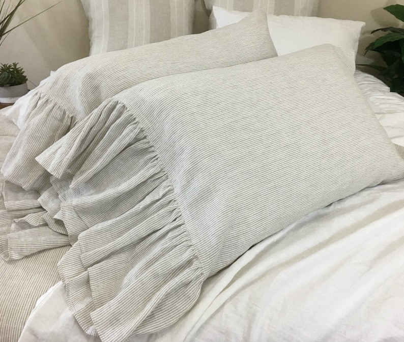 Shabby Chic Linen Ruffled Duvet Cover With Mermaid Long Ruffle Style ...
