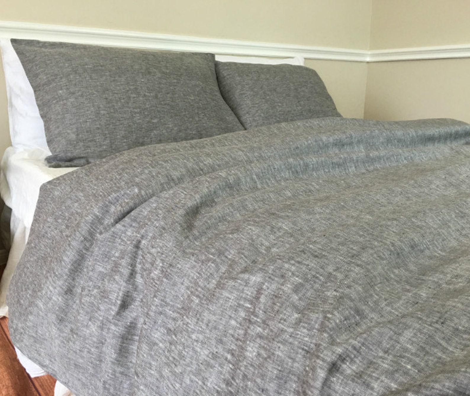 GREY Chambray Linen Duvet Cover Handmade, Chambray Bedding, Grey ...