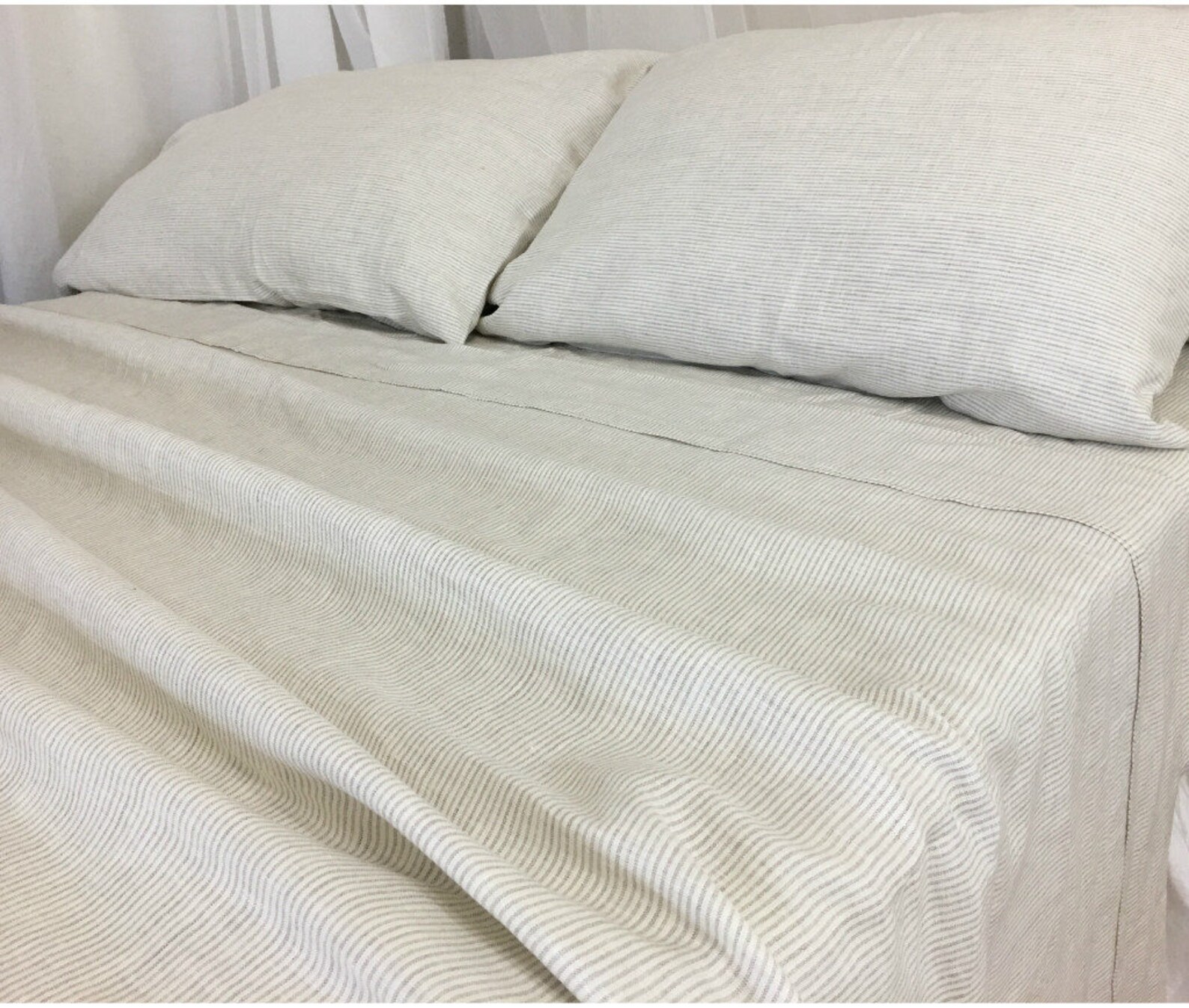 Linen Ticking Striped Bed Sheets handmade in natural linen | Etsy