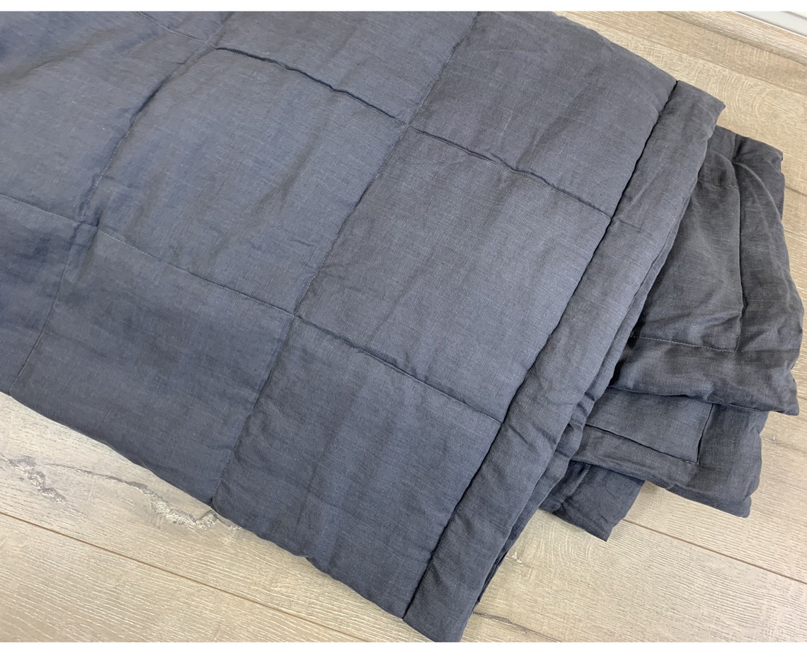 Linen Box Comforter Quilt, Box Shaped Quilted Duvet With Natural Linen ...