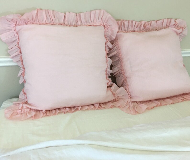 Vintage Ruffle Pillow Covers in Pink Linen Pink Ruffle Euro - Etsy