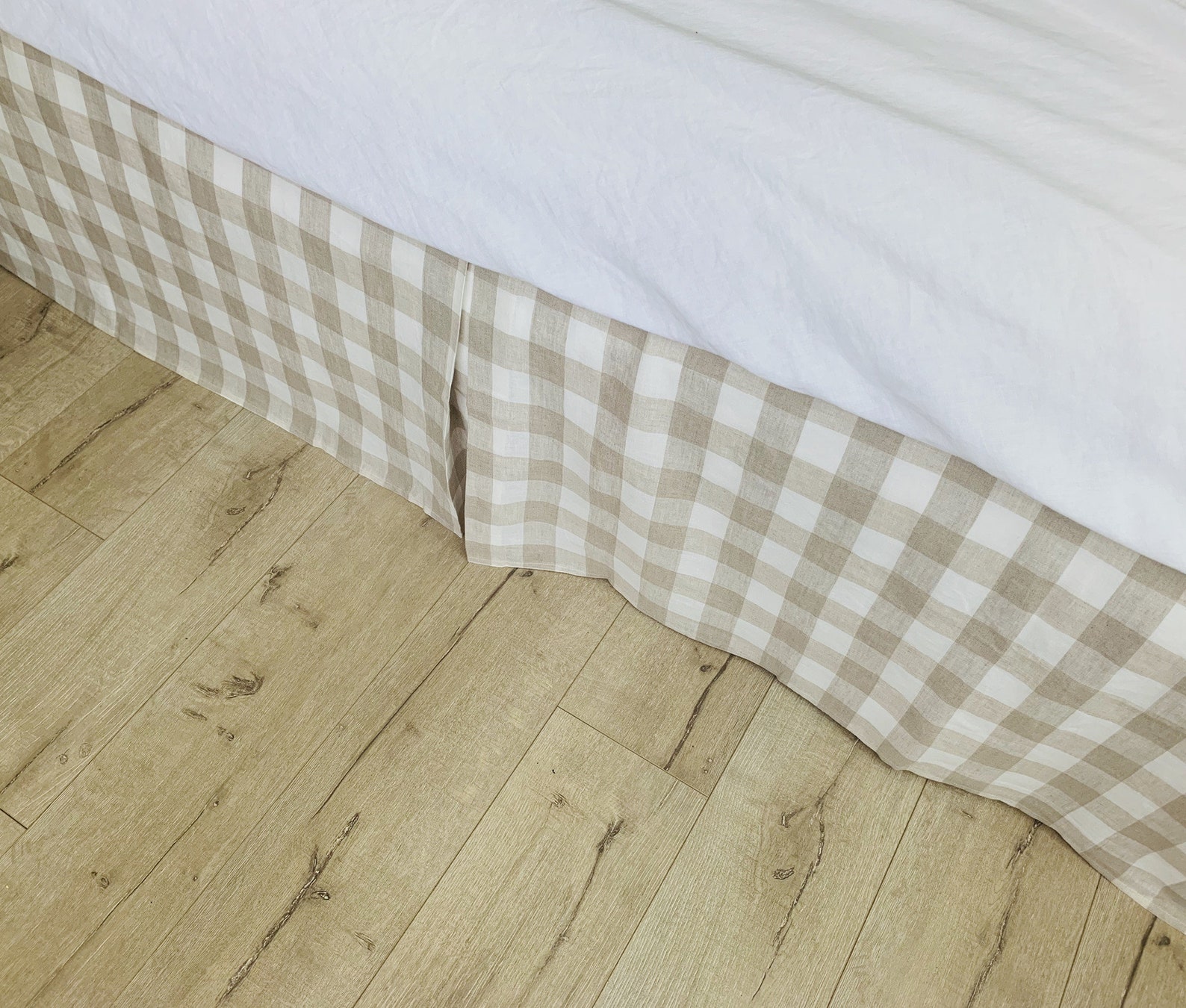Buffalo Check Linen Bed Skirt Tailored Pleats, Linen Check Pleated Bed ...