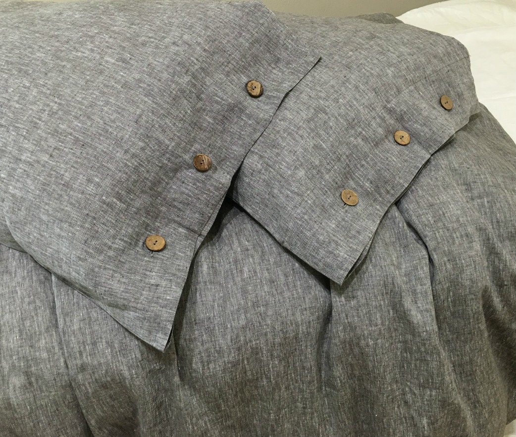 Linen Duvet Cover With Wood Button Closure - Pick Your Color, Washed ...