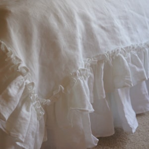 Linen Sheet With Vintage Ruffle Style, Ruffle Bed Cover, Linen Bedding ...