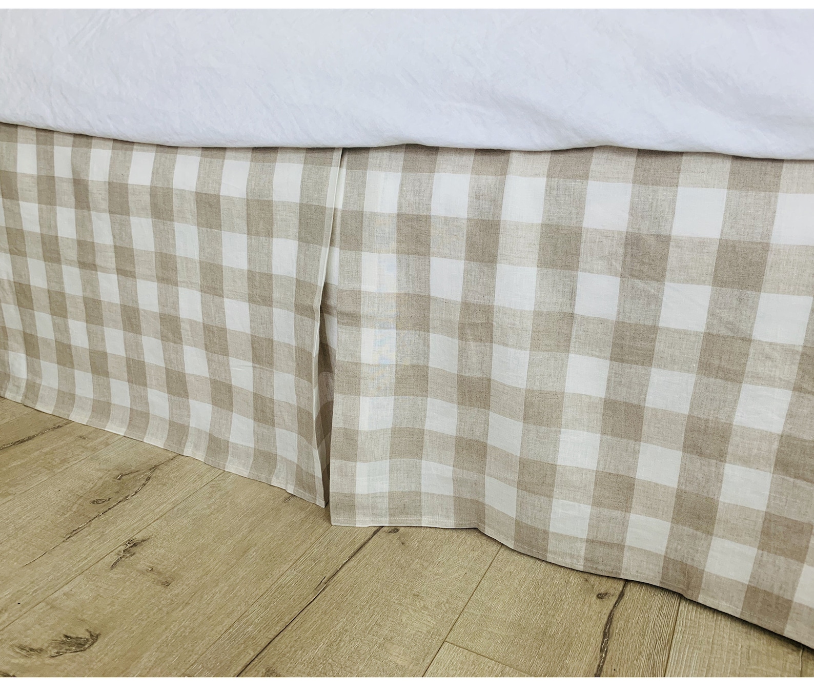 Buffalo Check Linen Bed Skirt Tailored Pleats, Linen Check Pleated Bed ...