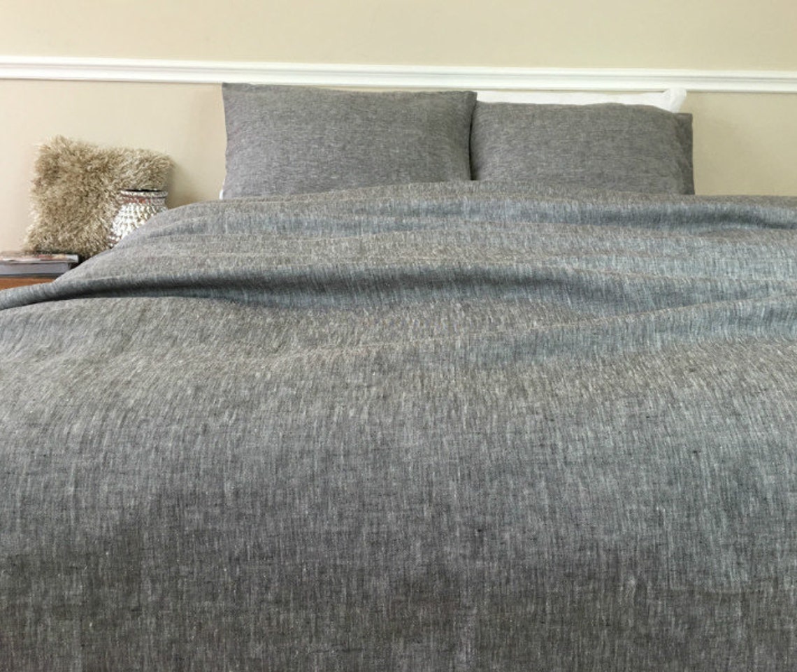 GREY Chambray Linen Duvet Cover Handmade, Chambray Bedding, Grey ...
