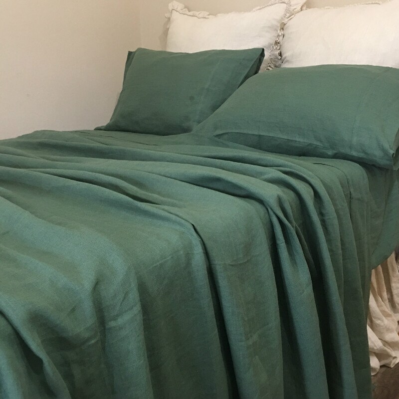Dark Green Linen Sheets - Etsy