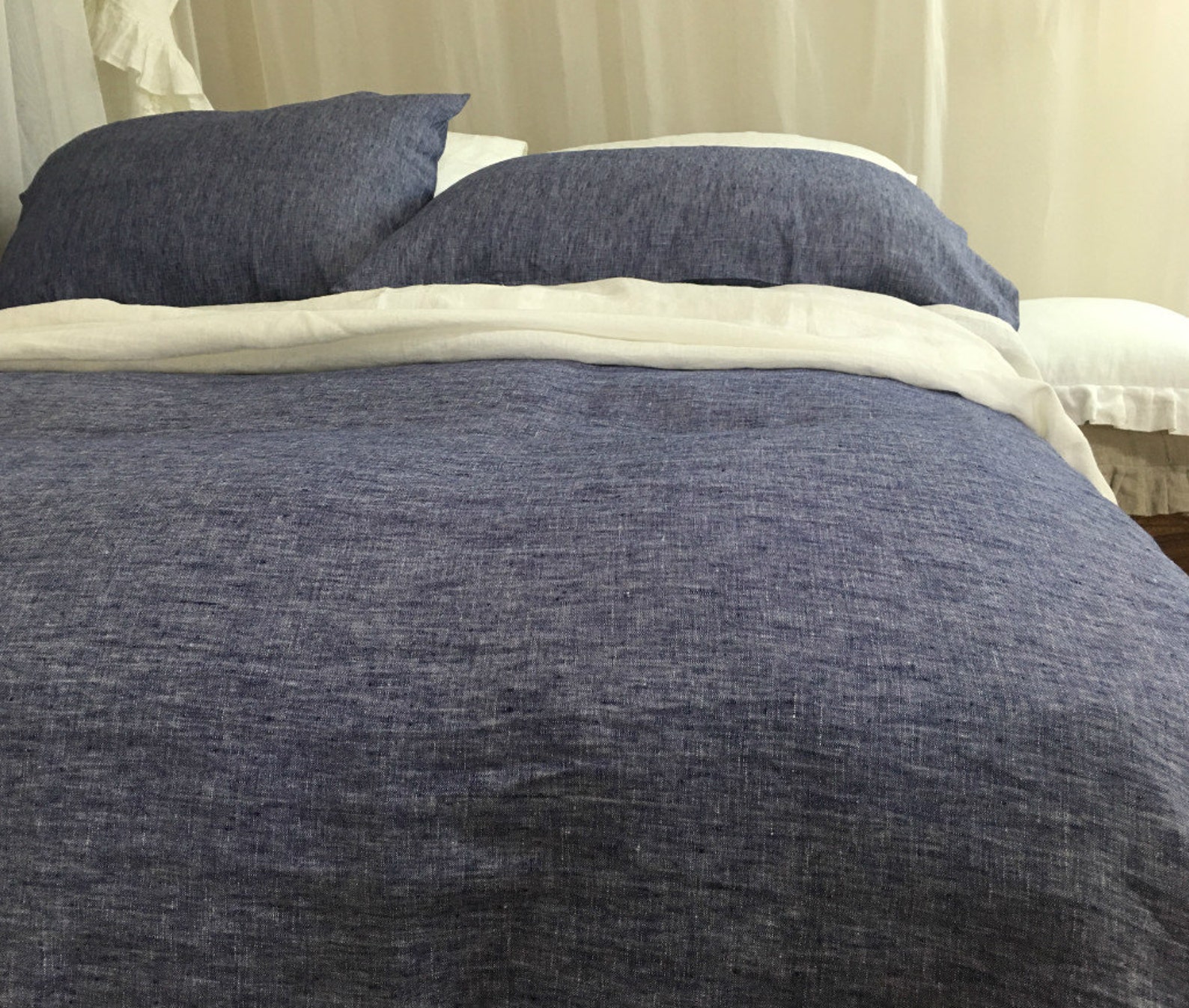 DENIM BLUE Chambray Linen Duvet Cover Handmade, Denim Blue Bedding ...