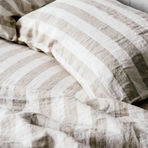 Natural Linen Striped Duvet Cover, Weaved in Unbleach White and Undyed ...