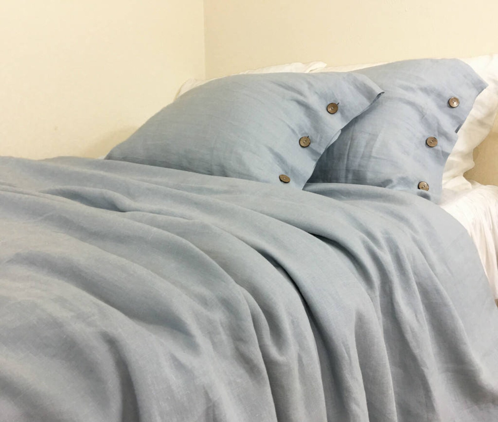 Duck Egg Blue Linen Duvet Cover With Buttons – Adding a Small Touch of ...