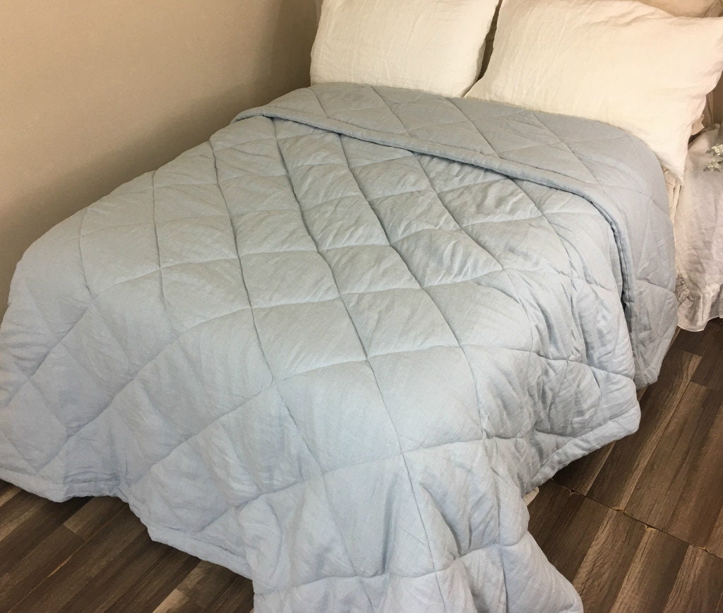 Linen Diamond Comforter Quilt, Diamond Shaped Quilted Duvet With ...