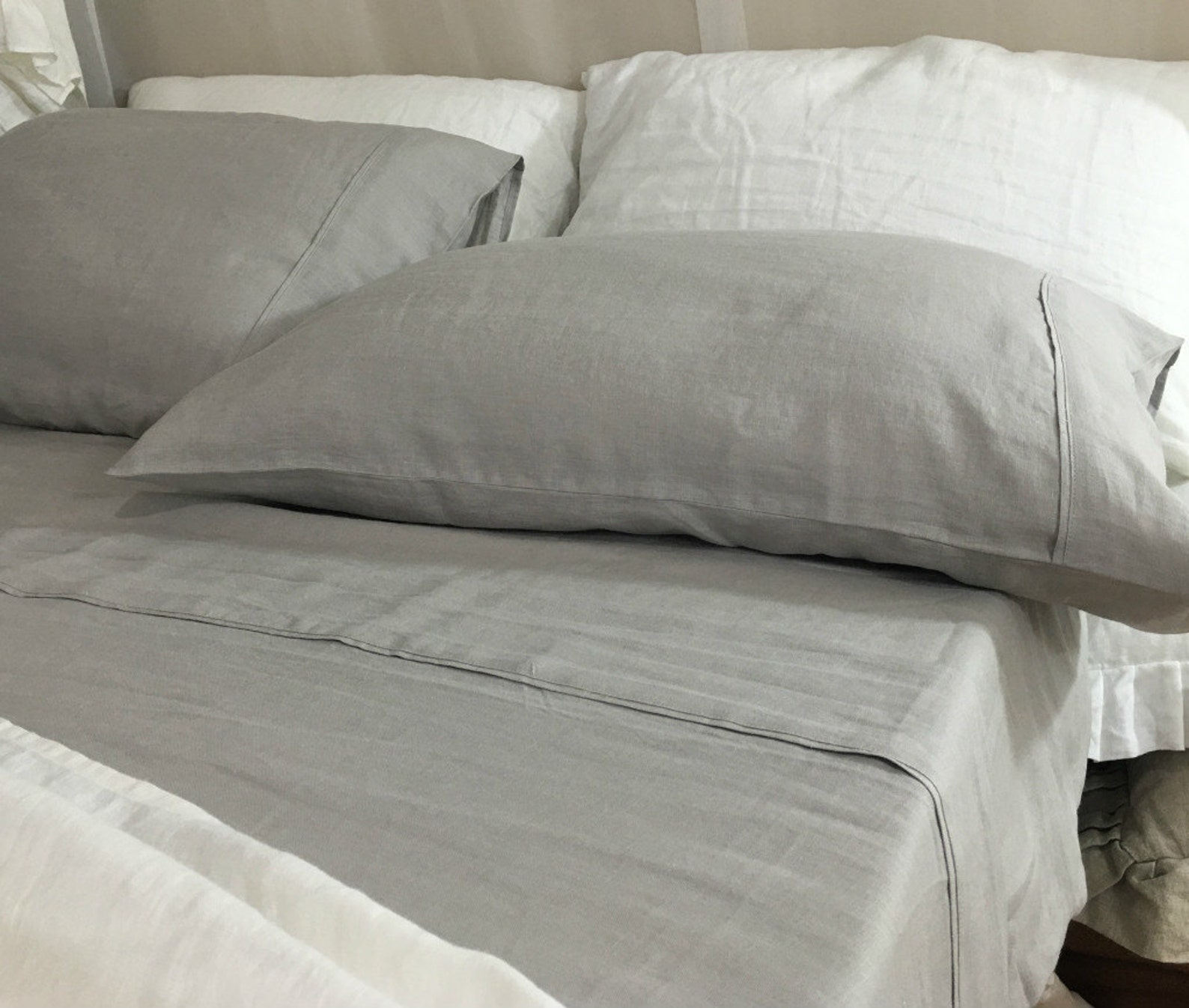 Stone Grey Bed Sheets Handmade in 100% Flax Linen Fitted - Etsy