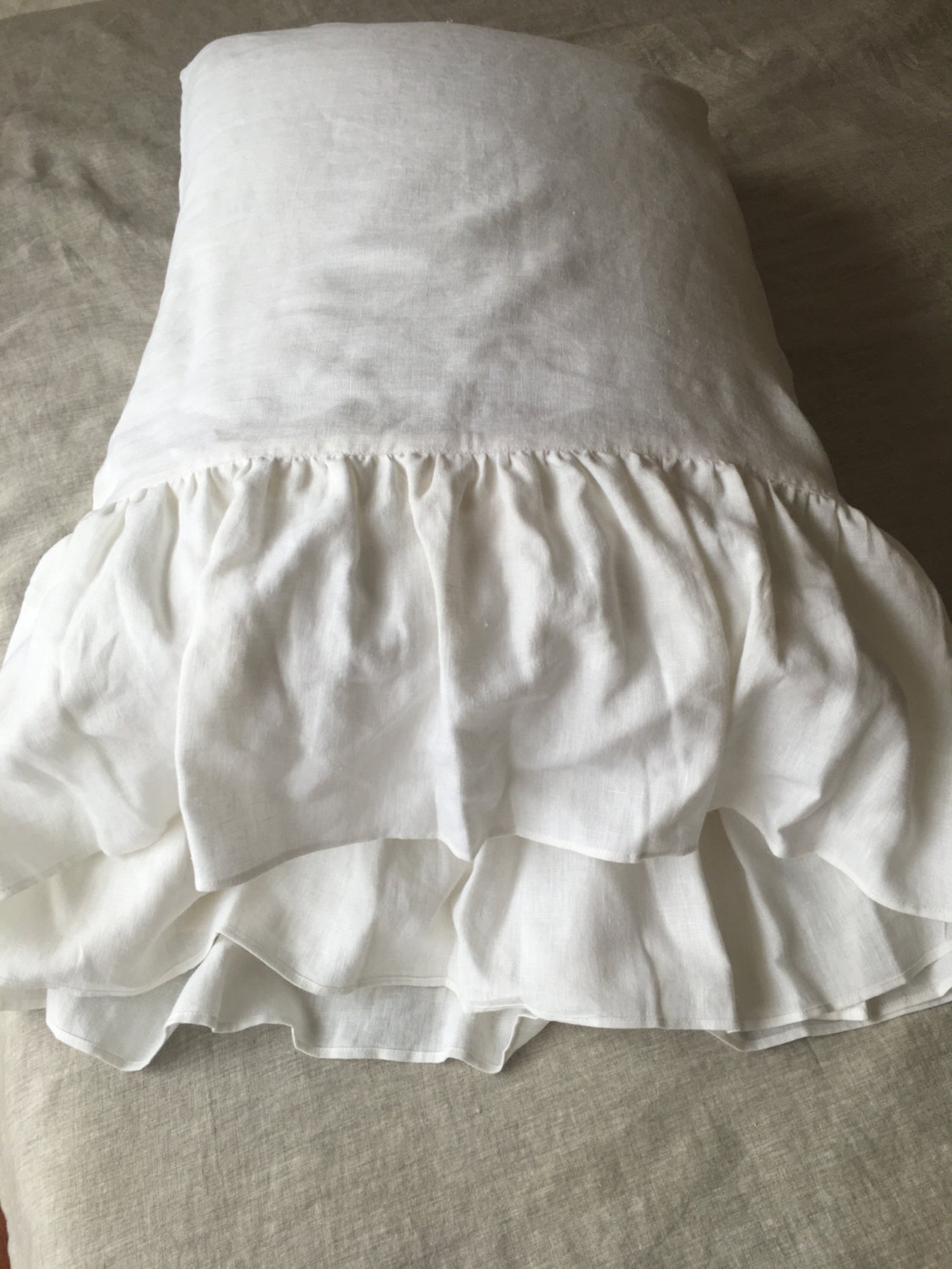 A Pair of White Linen Pillow Covers Feature Mermaid Long Ruffles ...