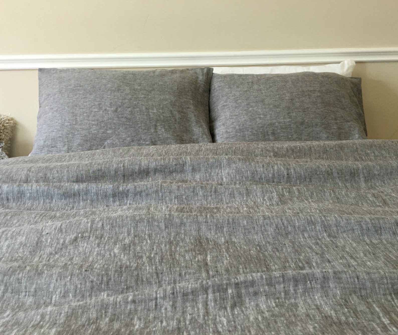 GREY Chambray Linen Duvet Cover Handmade, Chambray Bedding, Grey ...