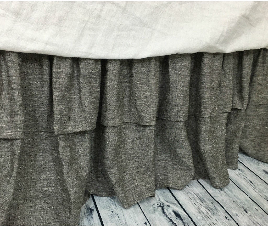 A Pair of Chambray Grey Curtains With Double Layer Ruffle Hem - Etsy
