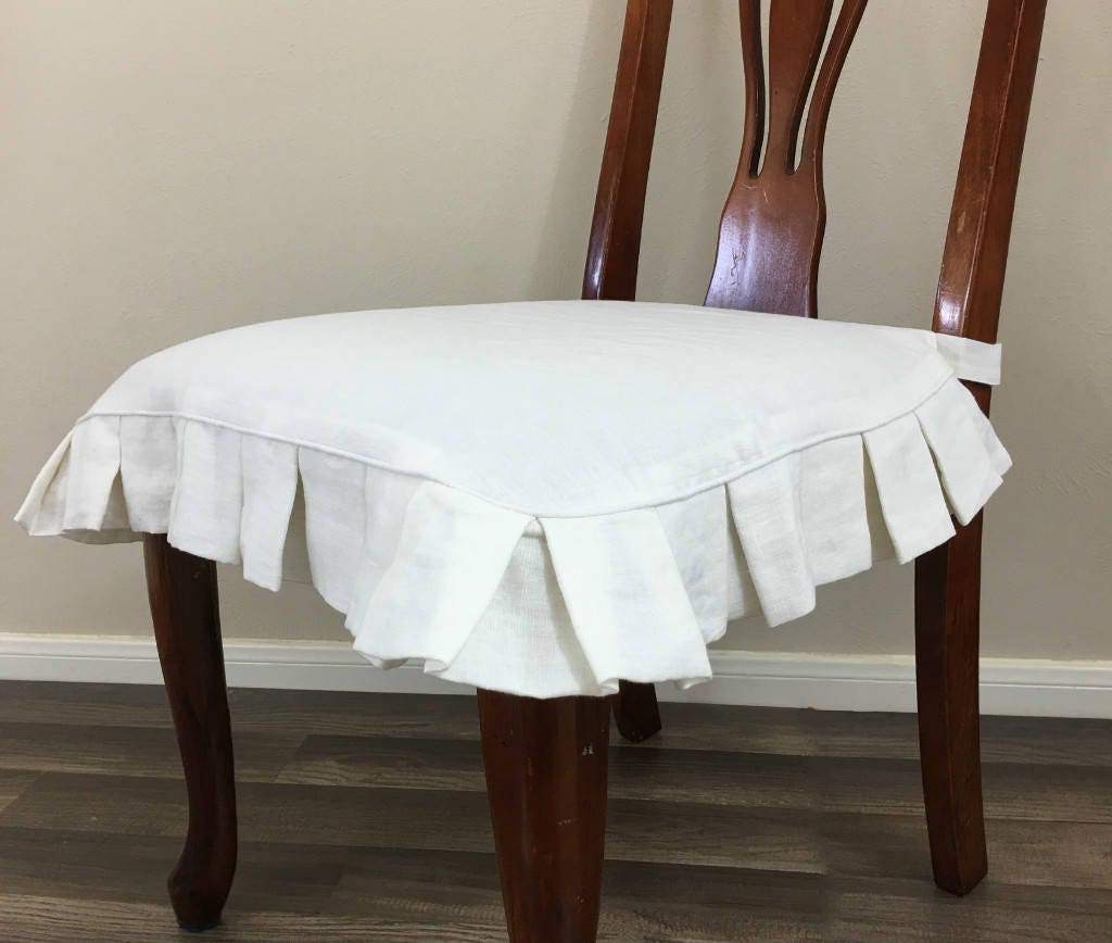 Linen Chair Seat Cover With Pleated Ruffles – Multiple Colors - Etsy