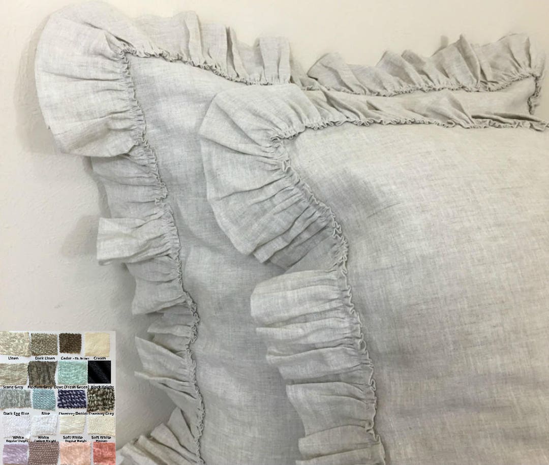 Linen Euro Sham Cover W. Country Ruffle Hem, Linen Euro Pillow Sham ...