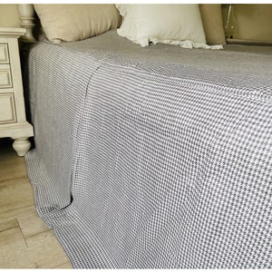 Houndstooth Slate Linen Bed Cover With Tailor Pleats, Made to Fit Your ...
