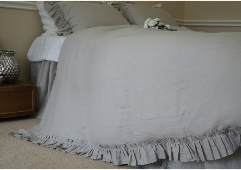 STONE GREY Ruffled Duvet Cover Handmade With Vintage Ruffle - Etsy