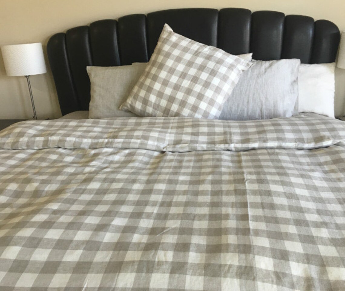 Buffalo Check Duvet Cover Set in Natural Linen, Plaid Duvet Cover in ...