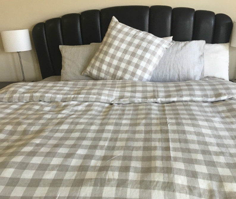 Buffalo Check Duvet Cover Set in Natural Linen, Plaid Duvet Cover in ...