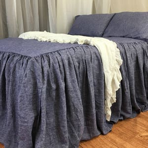 Chambray Denim Linen Bedspread, Chambray Bed Cover Handmade in Natural ...