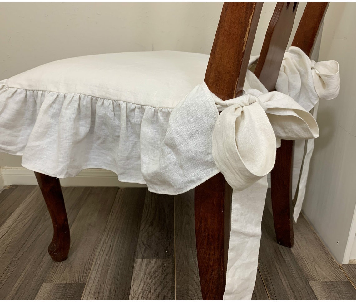 Cream Linen Chair Slip Covers With Ballerina Sash Ties, Dinning Chair ...